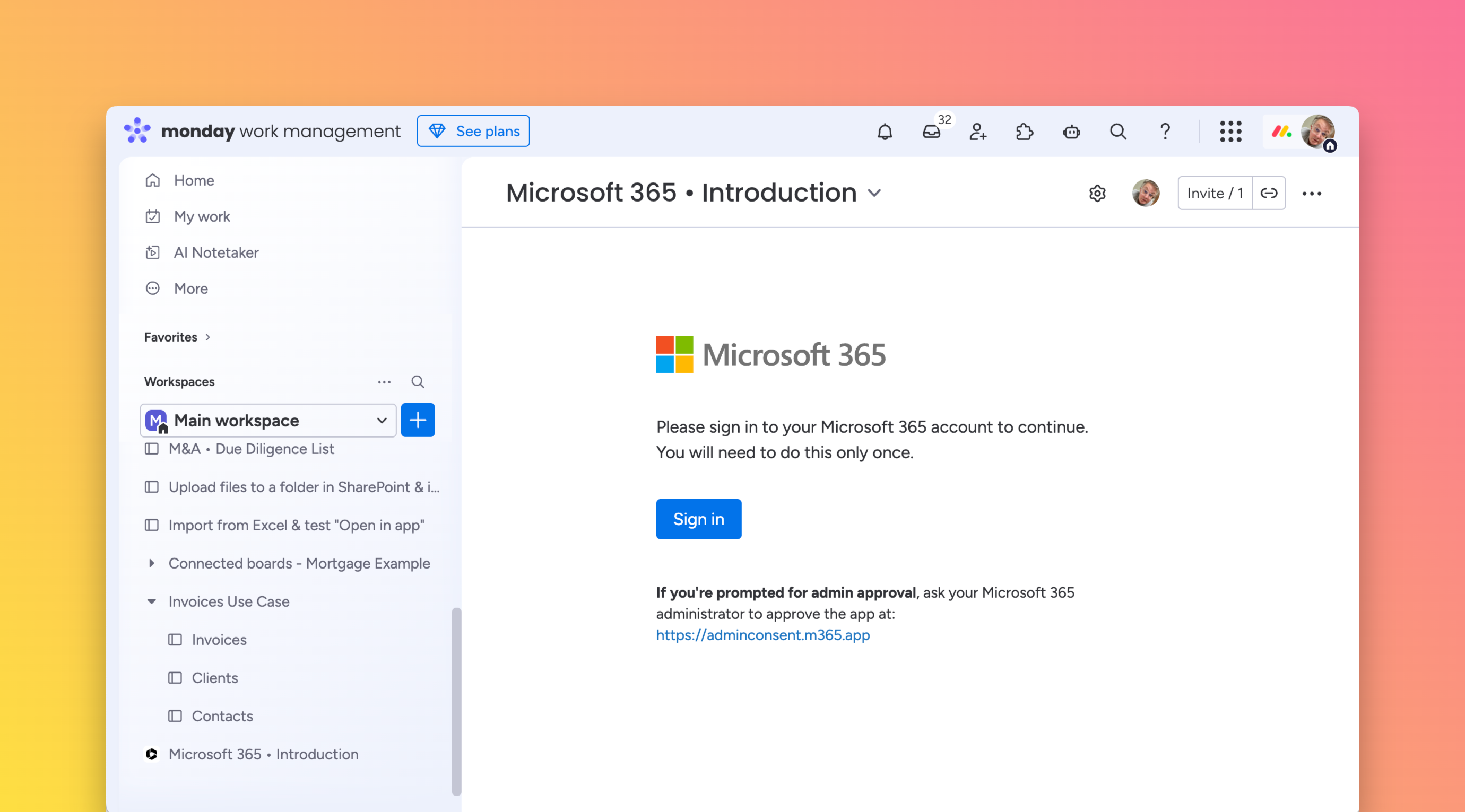 Requesting permission to access Microsoft 365