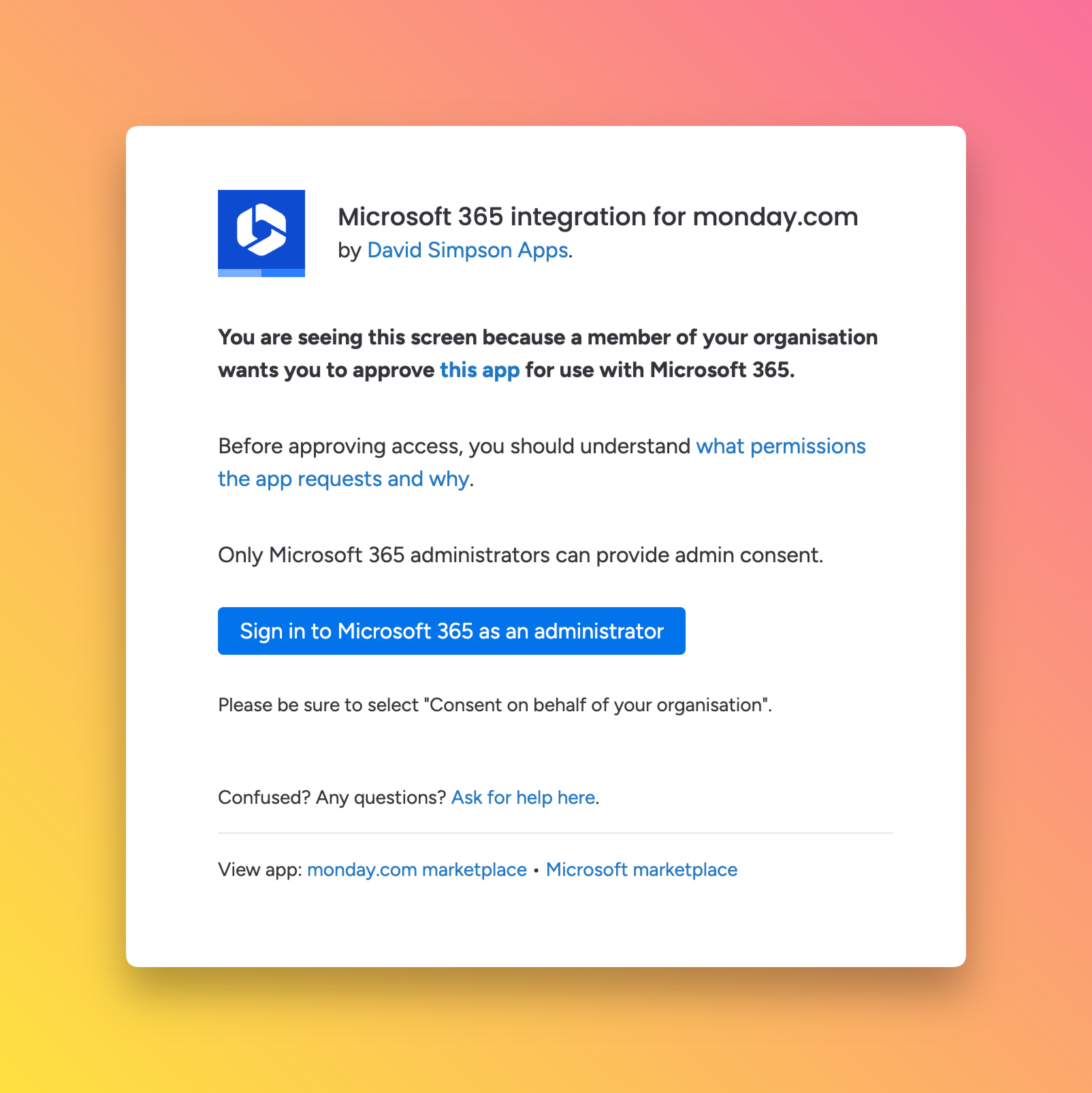 Requesting permission to access Microsoft 365