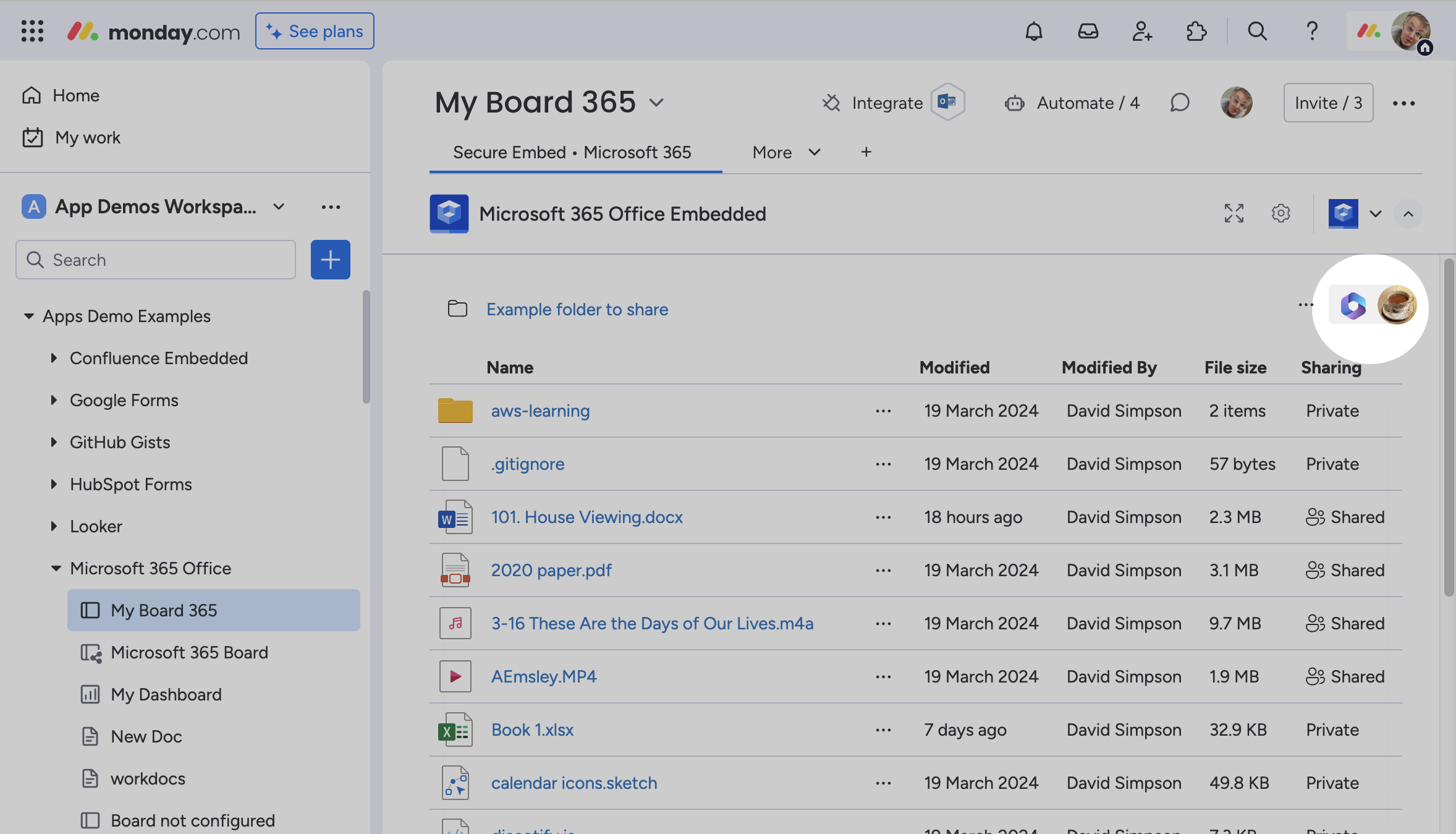 Microsoft 365 profile dropdown